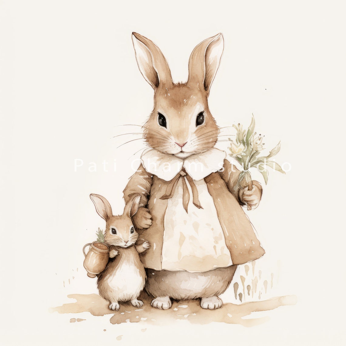 Watercolor Bunny Clipart, High Quality Jpgs, Watercolor Wall Art ...