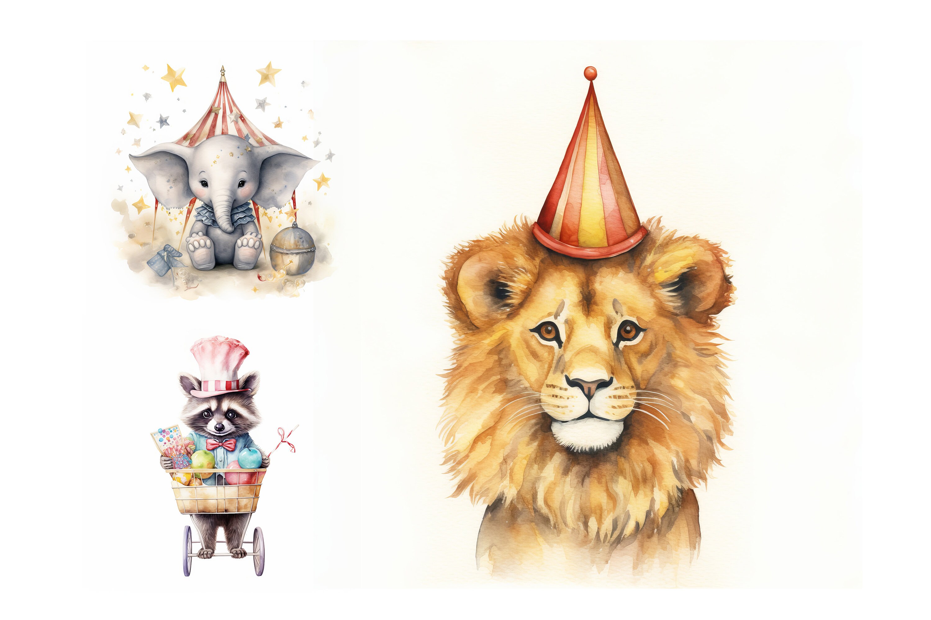 Circus Watercolor Clipart Bundle, Jpgs, Watercolor Circus Party Clipart ...