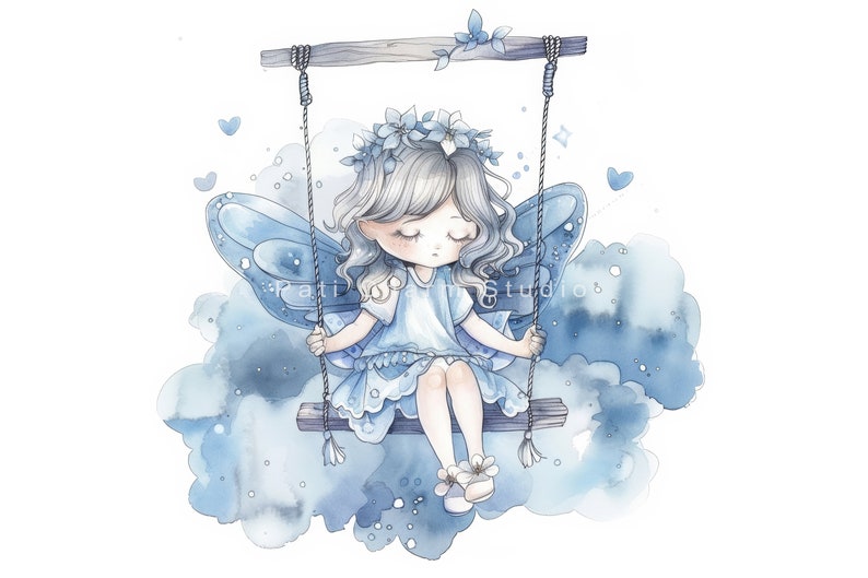 Watercolor Blue Fairy Clipart Bundle, Nursery Clipart Pack, Blue ...