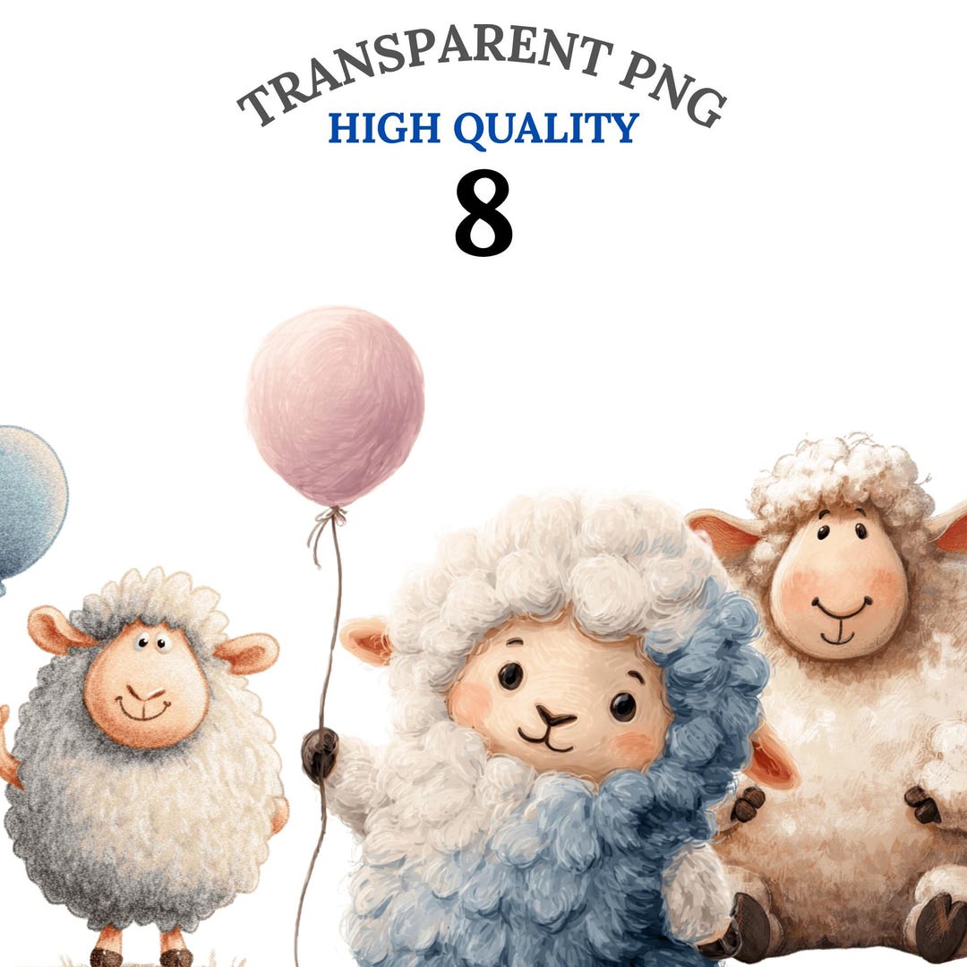 Cartoon Sheeps Clipart Set, Cute Farm Animal Pngs, Sheep Stickers, Fast ...