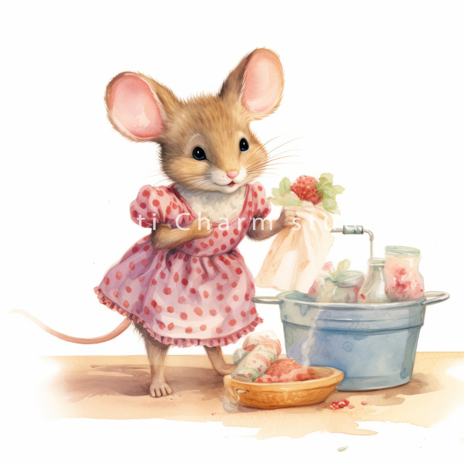 Cleaning Mouse Digital Clipart Bundle, High Quality Jpgs, Watercolor ...