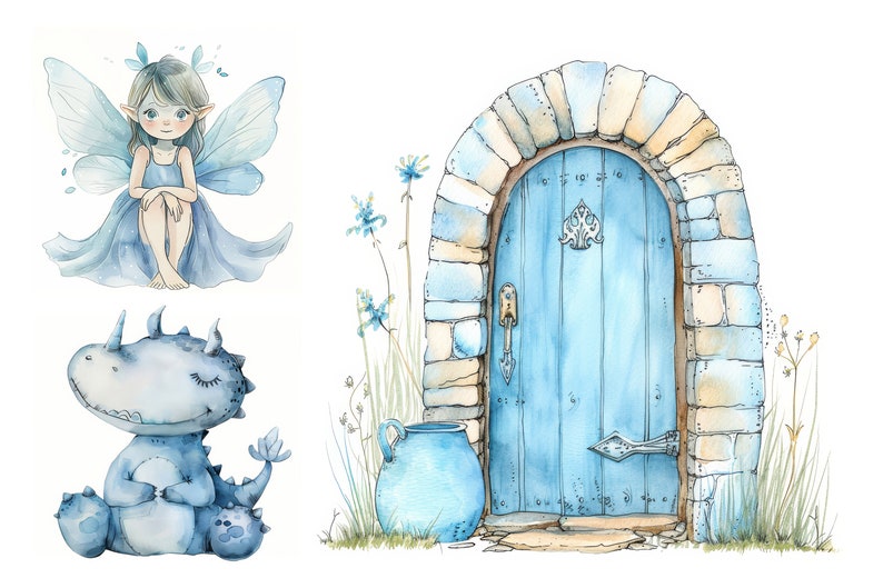 Watercolor Blue Fairy Clipart Bundle, High Quality JPG, Blue Butterfly ...