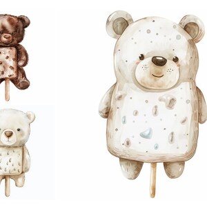 Cute Bear Ice Cream Clipart Set, Watercolor Ice Cream Nursery Clipart ...