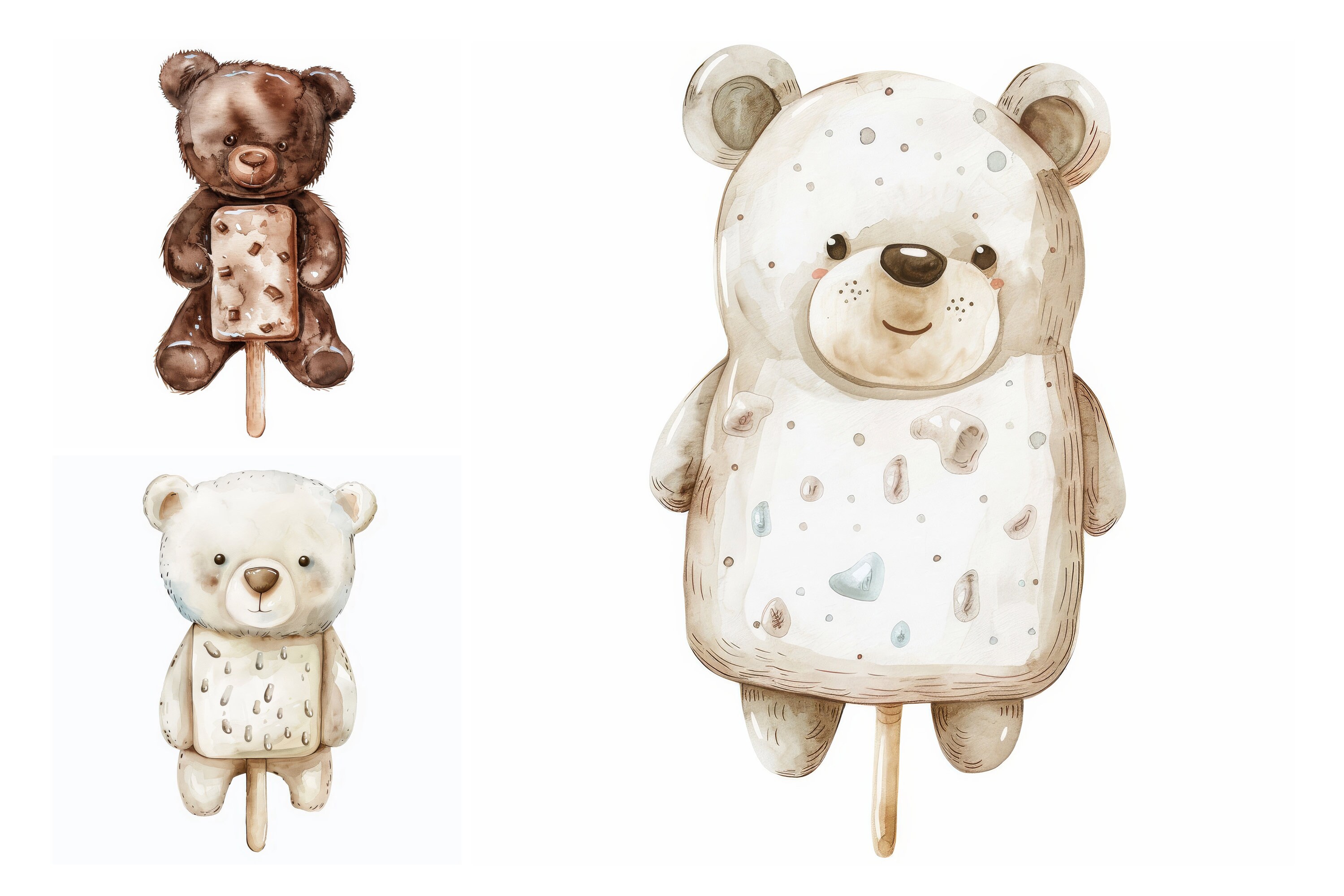 Cute Bear Ice Cream Clipart Set, Watercolor Ice Cream Nursery Clipart ...