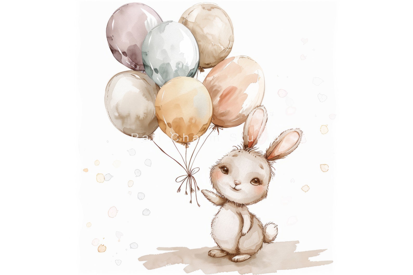 9 Sweet Bunny Flying on Balloons Clipart Bundle, High Quality Jpgs ...