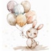 9 Sweet Bunny Flying on Balloons Clipart Bundle, High Quality Jpgs ...