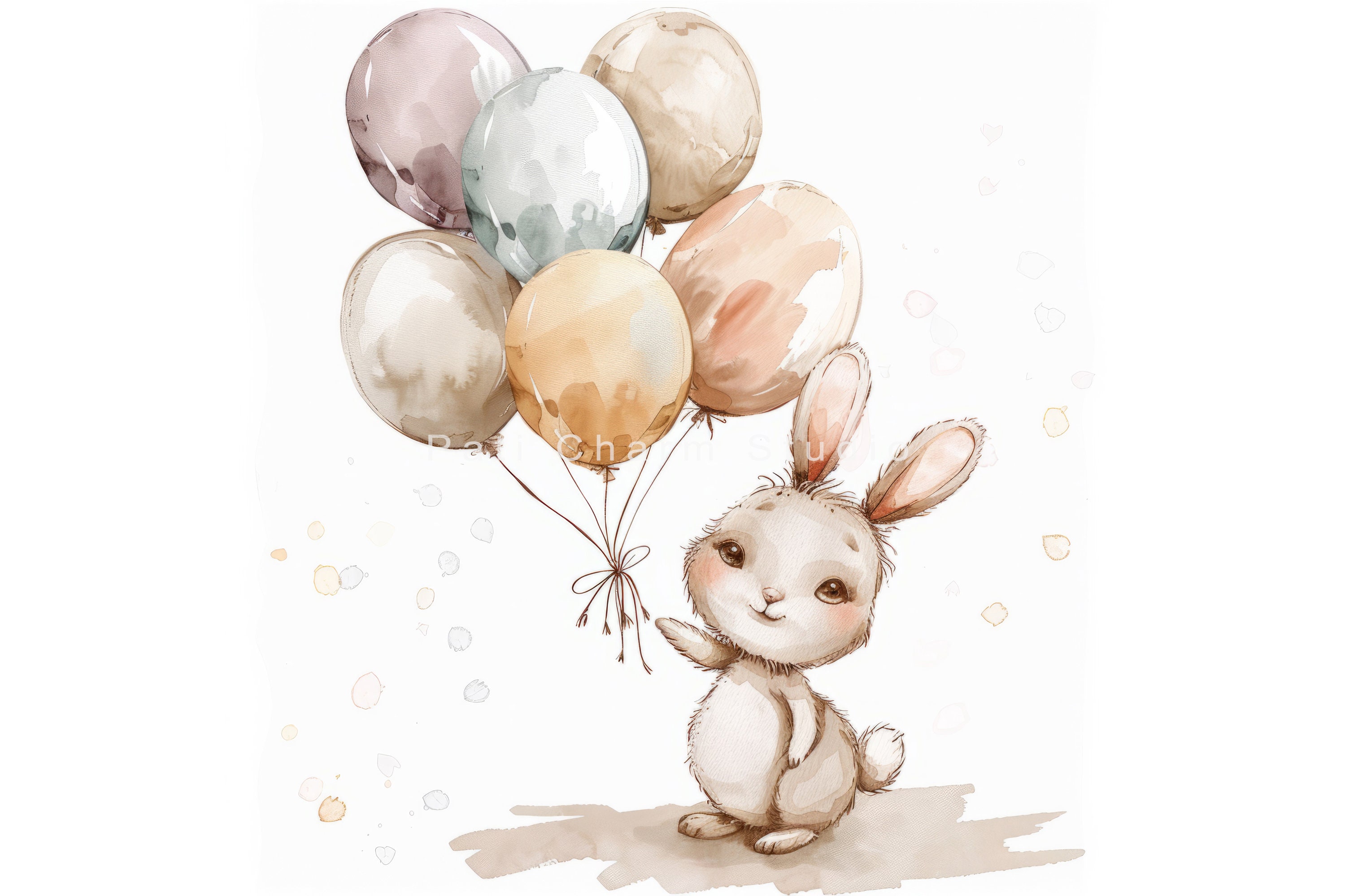 9 Sweet Bunny Flying on Balloons Clipart Bundle, High Quality Jpgs ...