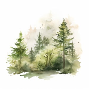 Green Tree Clipart Bundle, Forest Clipart, Watercolor Tree Clipart ...