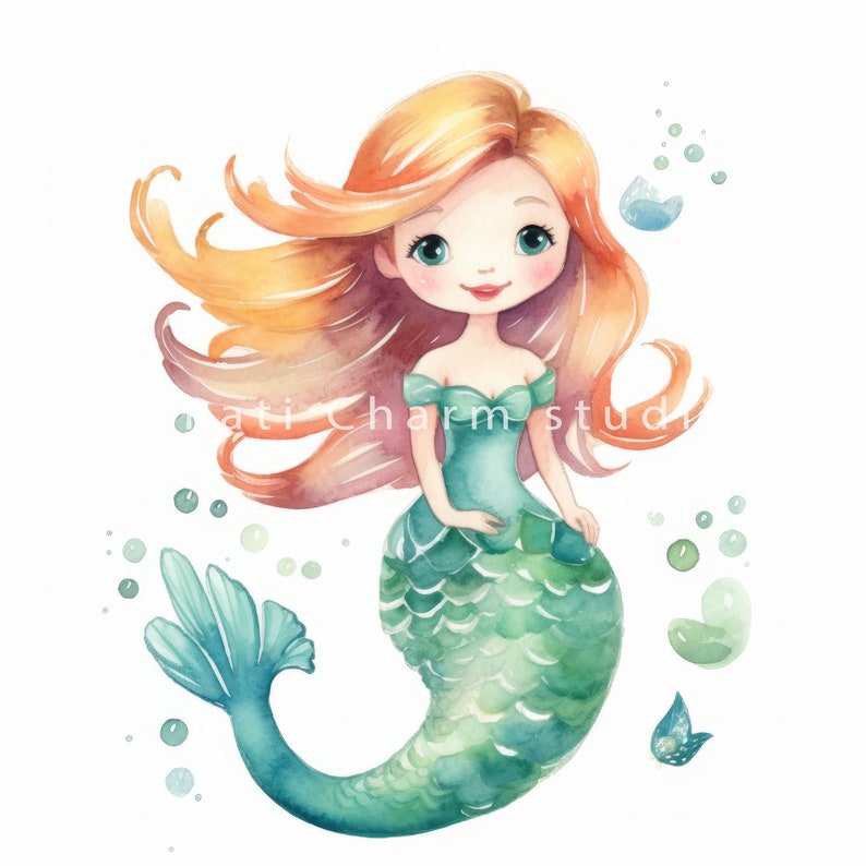 Watercolor Mermaid Clipart Bundle 9 High Quality Jpgs, Under the Sea ...