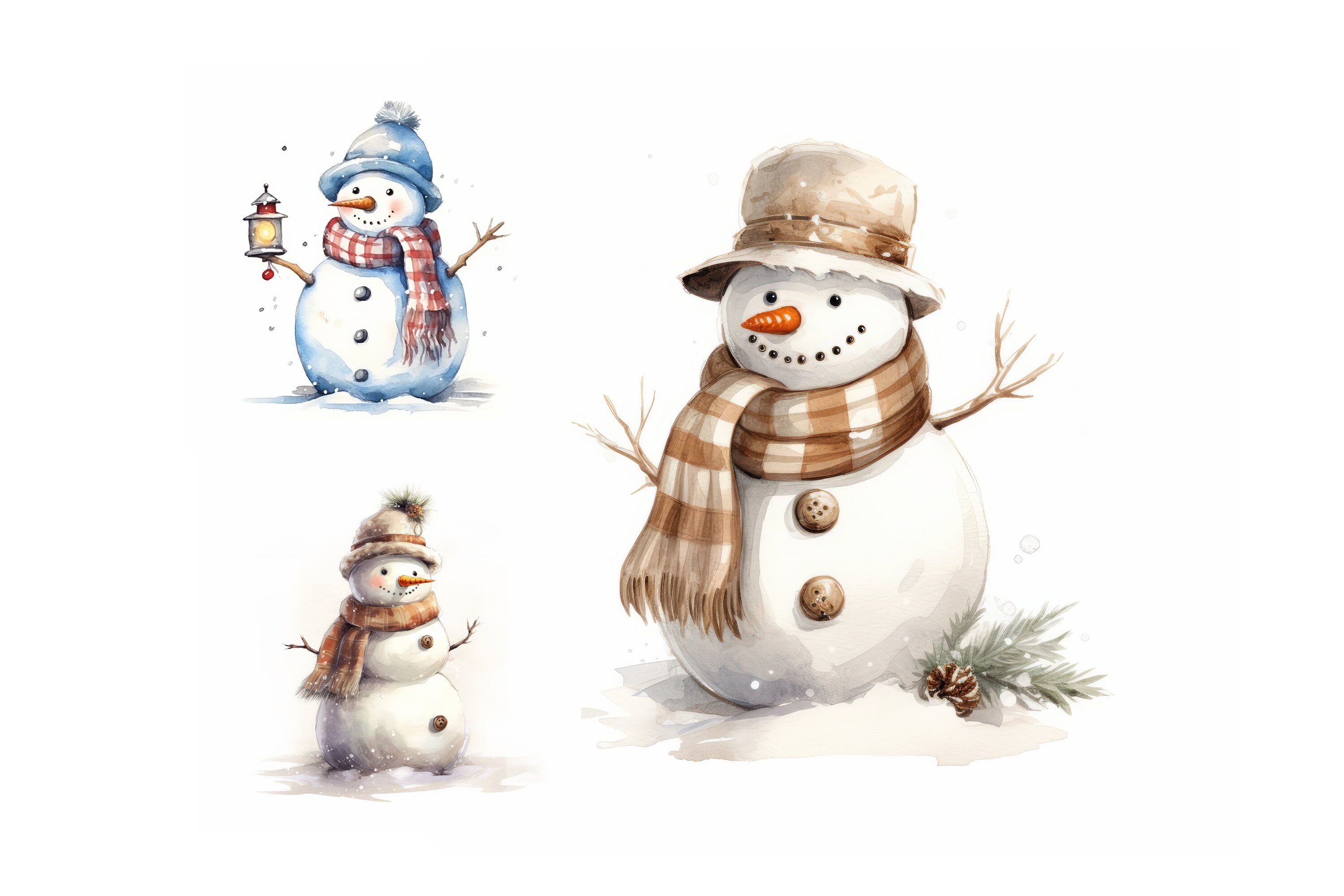 9 Snowman Clipart, Watercolor Christmas for Commercial Use, Cute ...