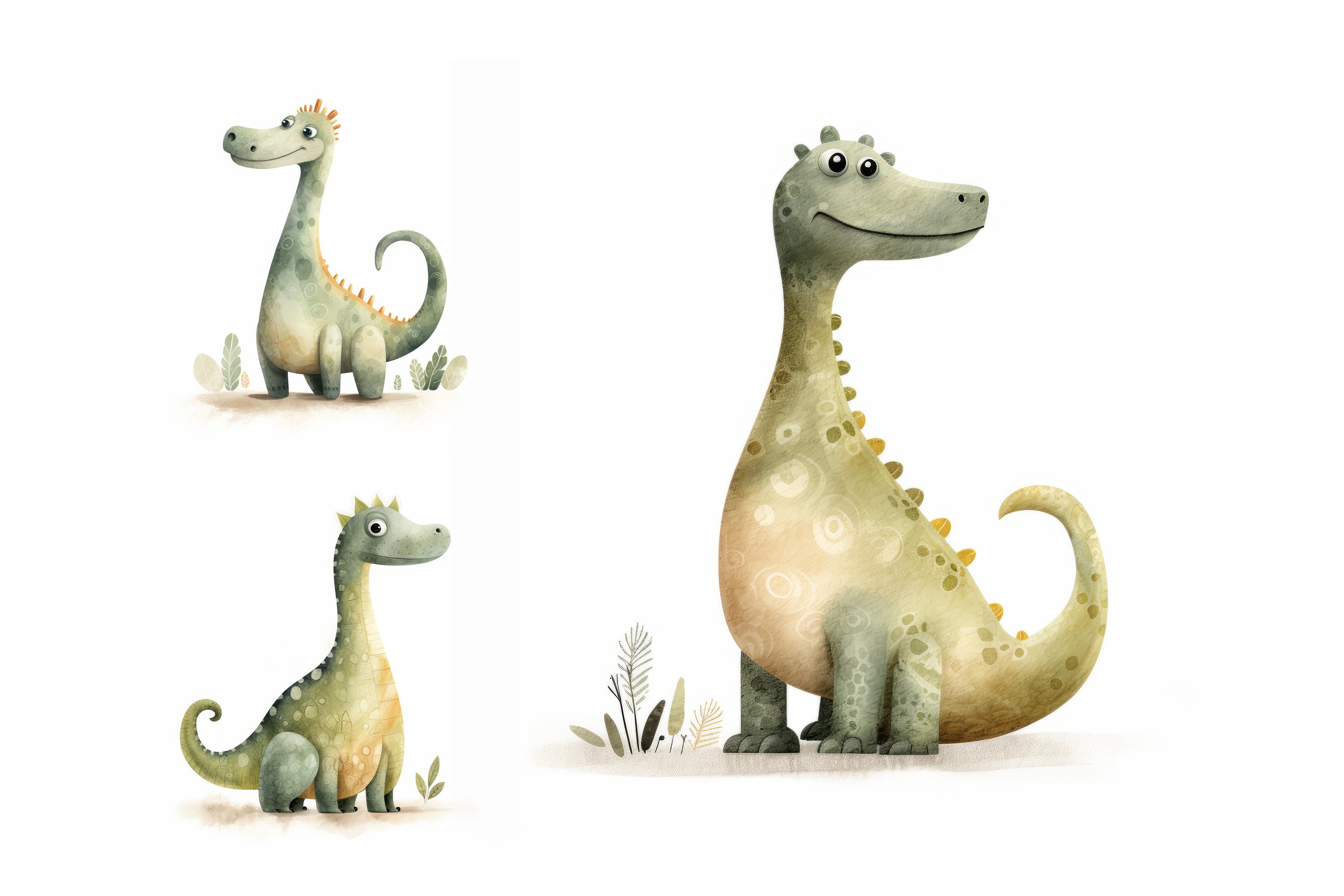 Watercolor Dinosaur Clipart Bundle, Jpgs, Cute Brontosaur Clipart, Baby ...