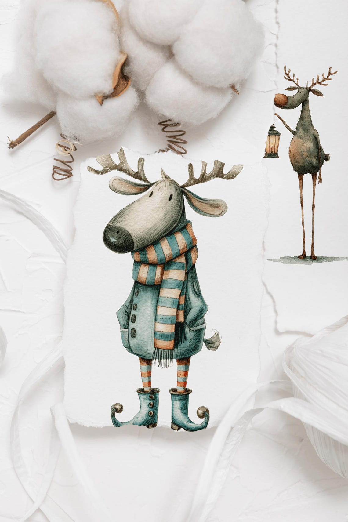 Quirky Reindeer Clipart Set, Funny Christmas Deer PNG, Cute Reindeer ...