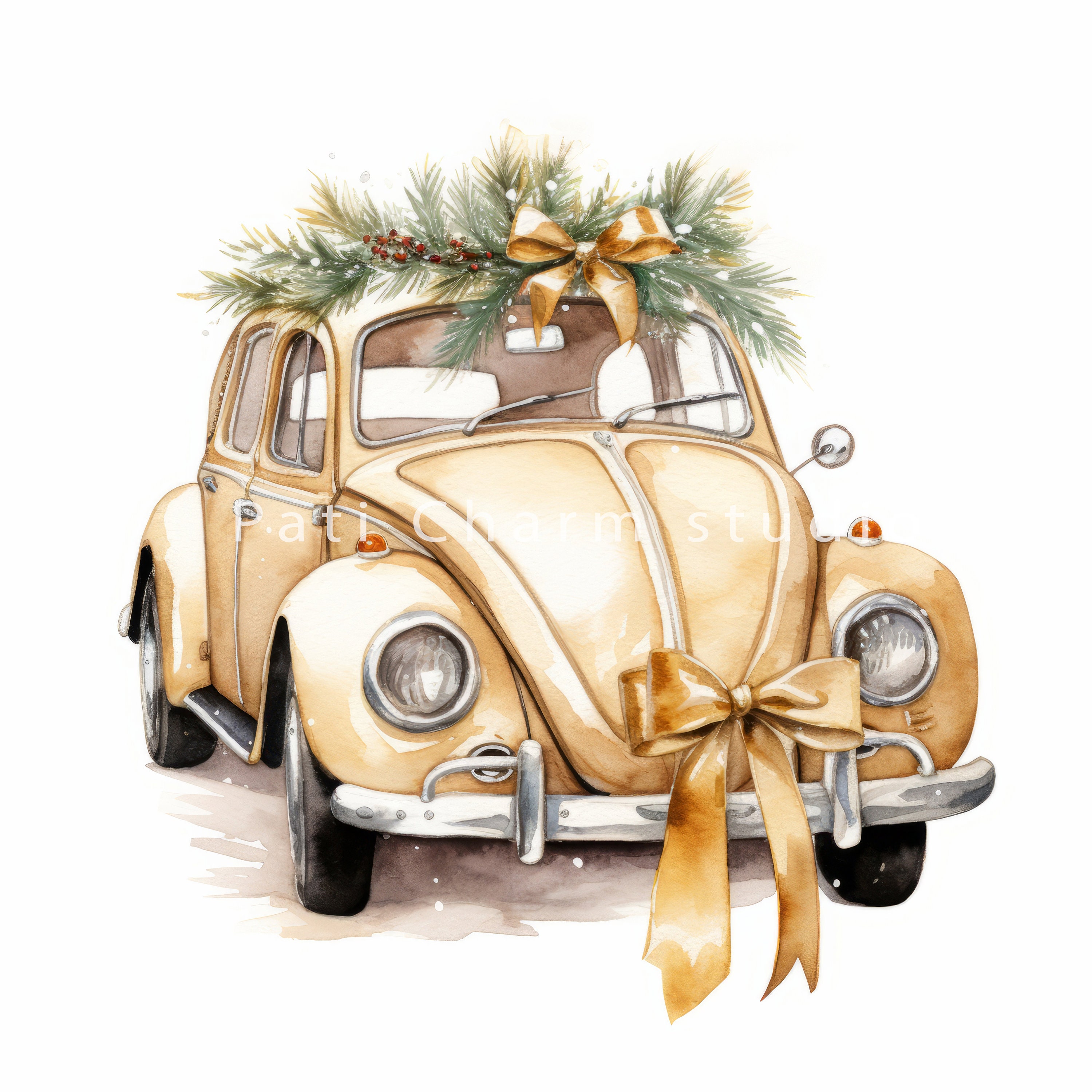 Christmas Cars Retro Clipart Bundle Vintage Car Holiday - Etsy