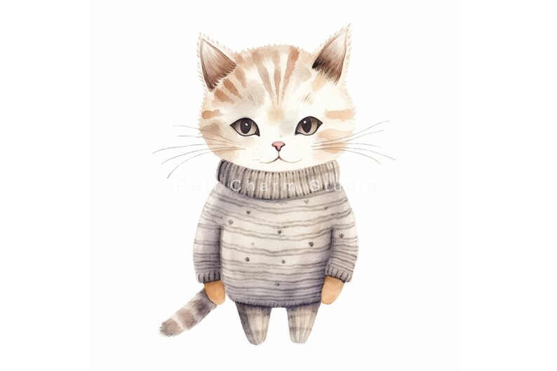 Cute Cat in Sweater Clipart Bundle, High Quality Jpgs, Digital Download ...