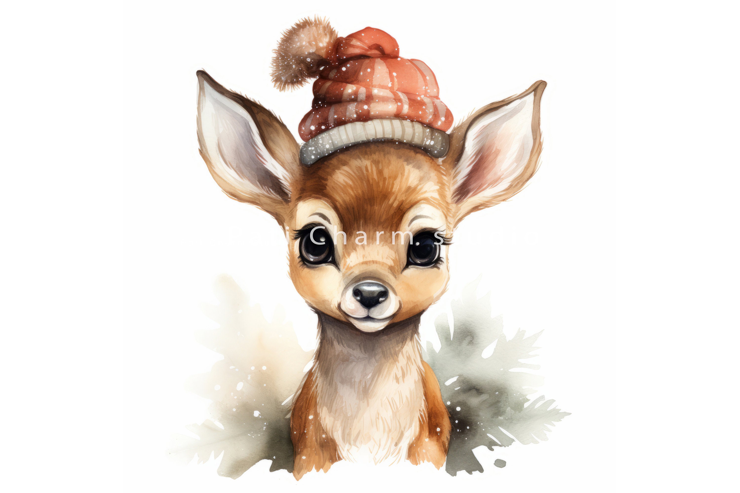 Christmas Deer in Hat Clipart PNG for Commercial Use Winter Whimsical ...
