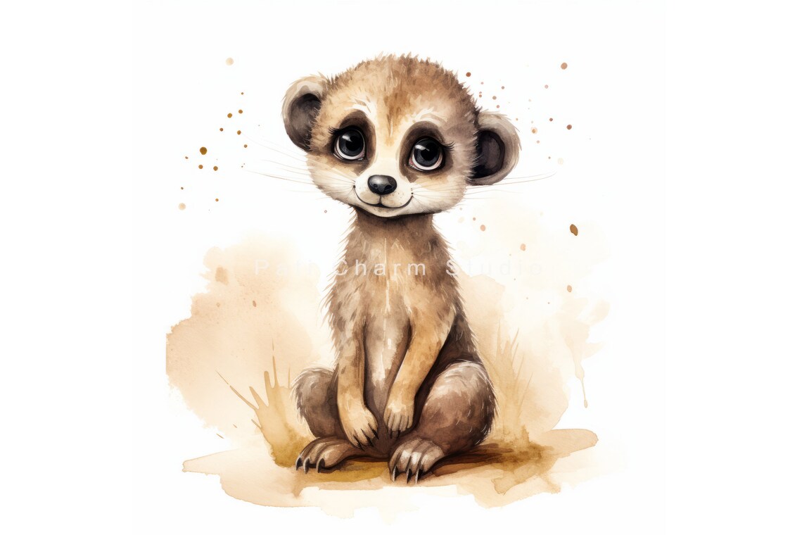 Meerkat Clipart Bundle, Cute Meerkat Clip Art, Watercolor Baby Animals ...