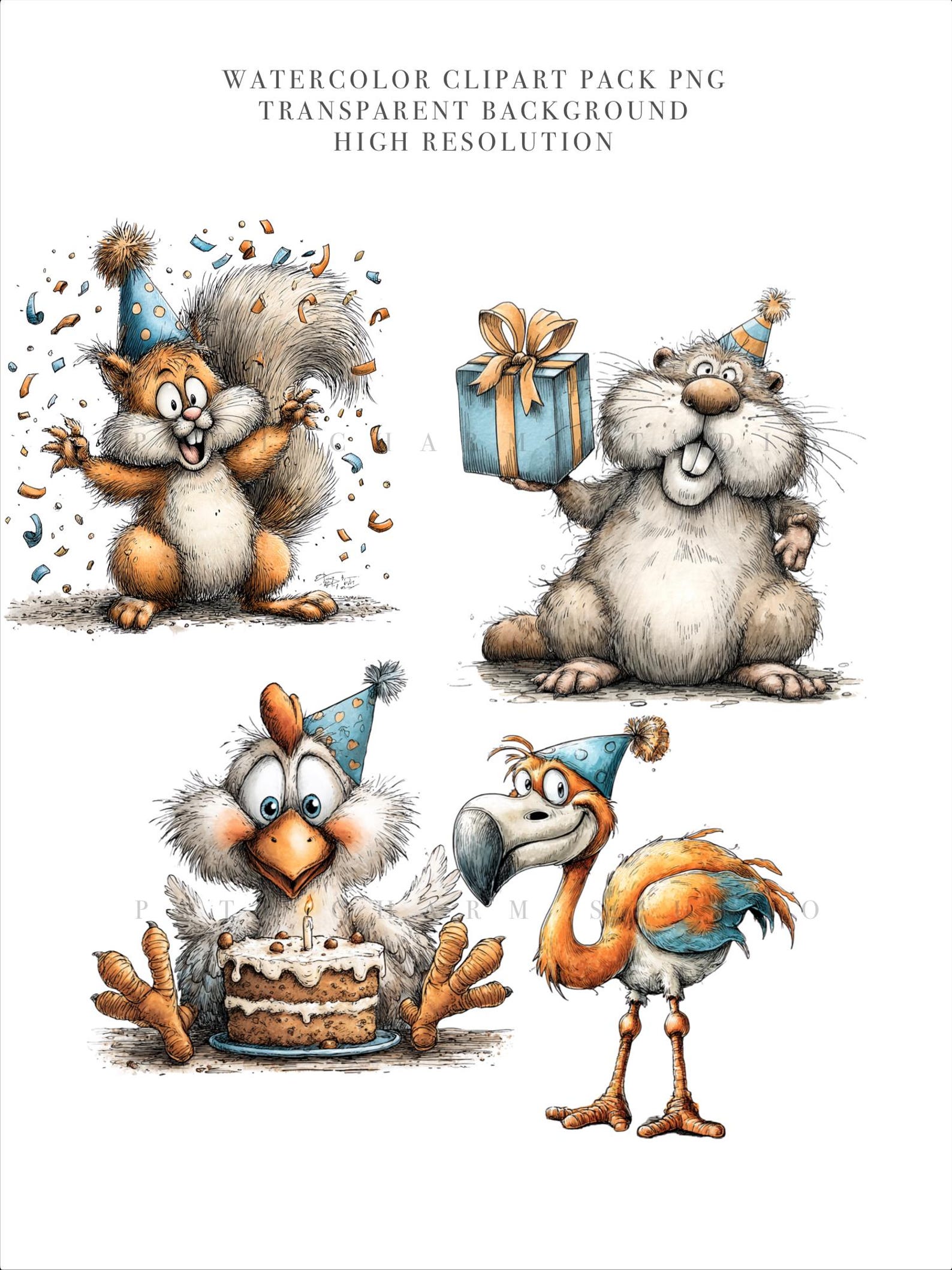 100 Cute Birthday Animals Clipart Set + Bonus Video, Cute Party Animal ...