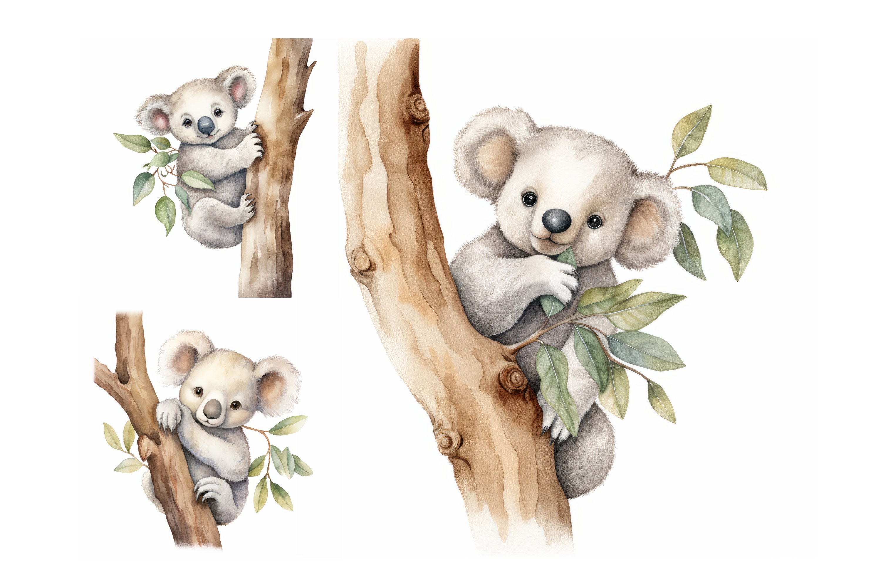 Watercolor Koala Clipart Bundle, High Quality Jpgs, Cute Koala on Tree ...