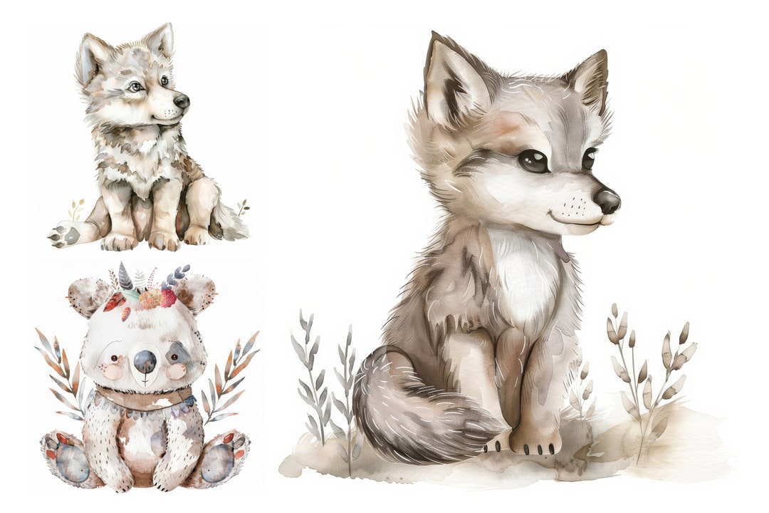 Boho Woodland Animal Clipart Set, 9 High Quality Jpgs, Neutral Colors ...