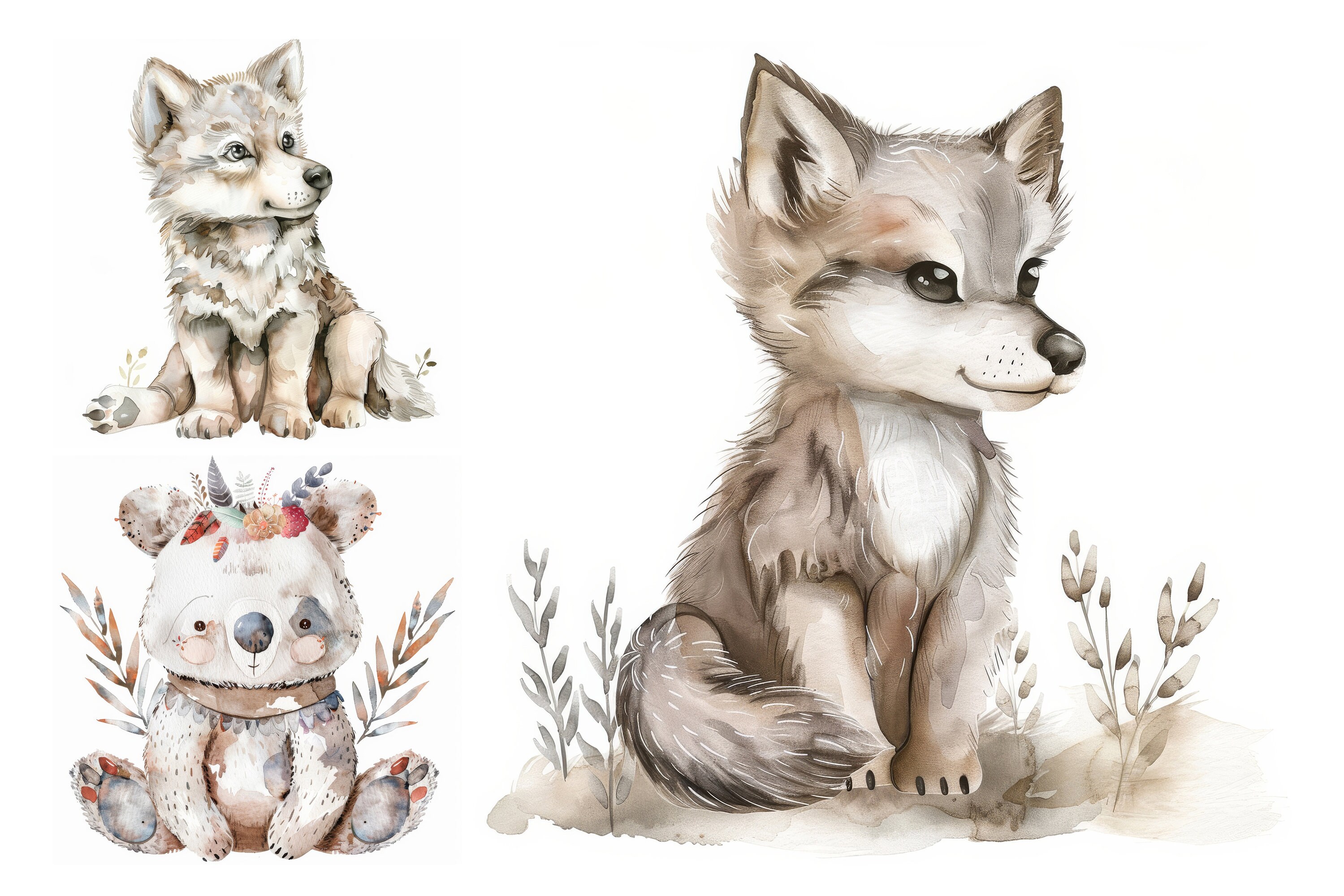 Boho Woodland Animal Clipart Set, 9 High Quality Jpgs, Neutral Colors ...