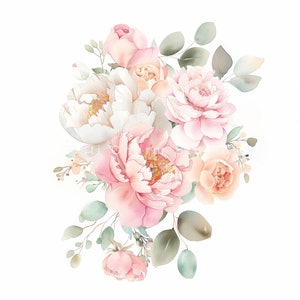 Watercolor Pink Peony Clipart Bundle, Flower Clipart, Wedding ...