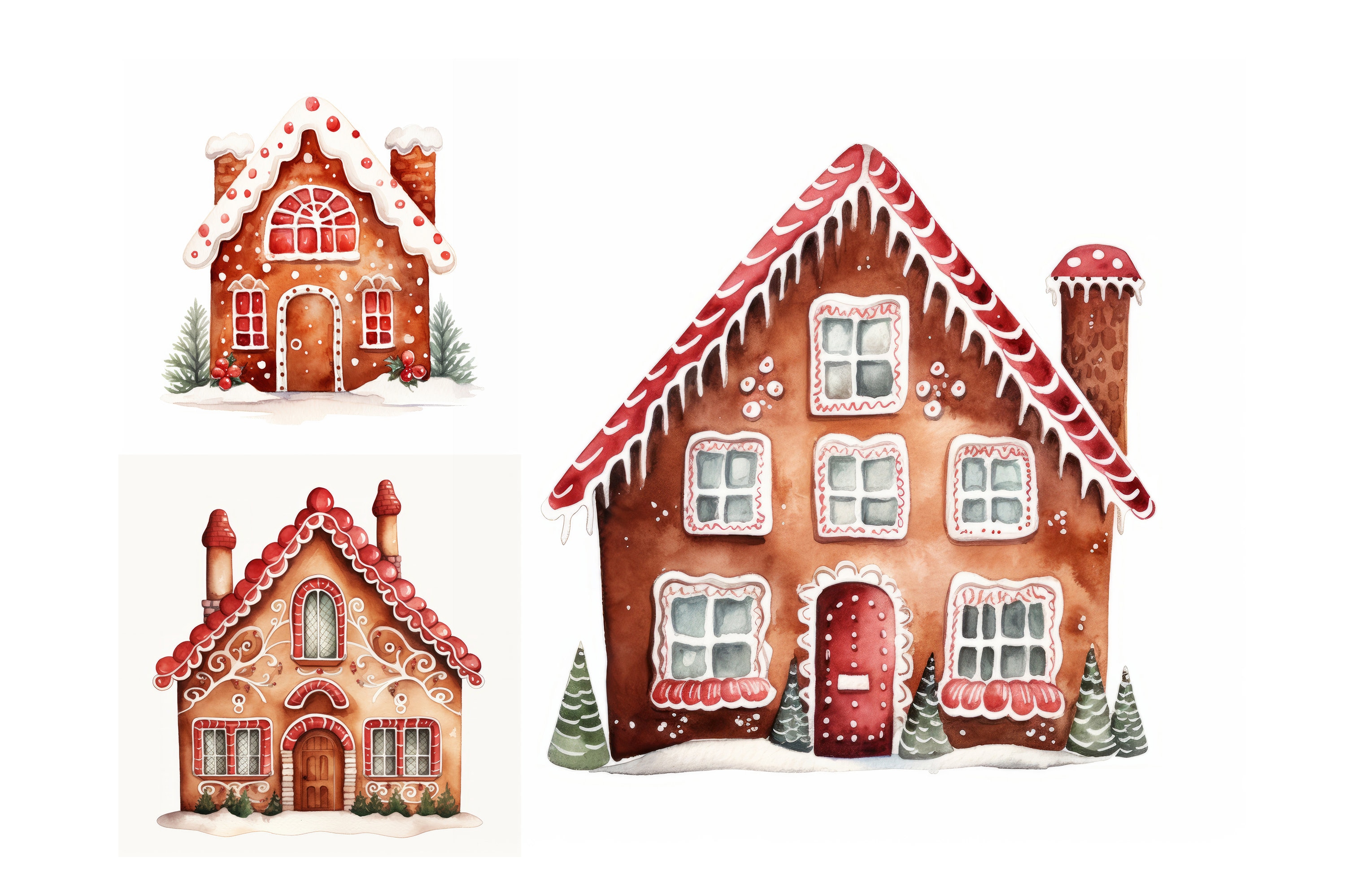 Christmas Gingerbread House Clipart Bundle, Jpgs, Watercolor Clipart ...
