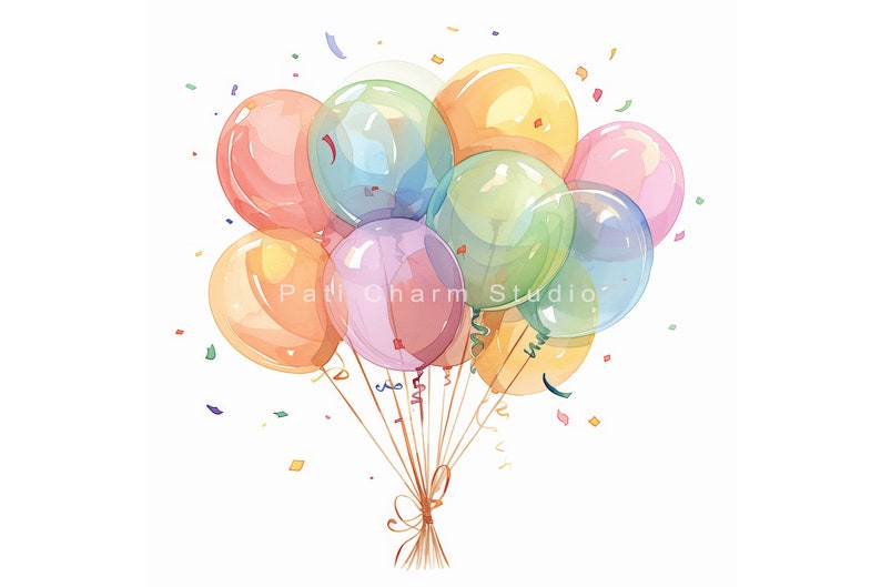 Birthday Balloon Clipart Bundle, Watercolor Balloon Clipart, Happy ...