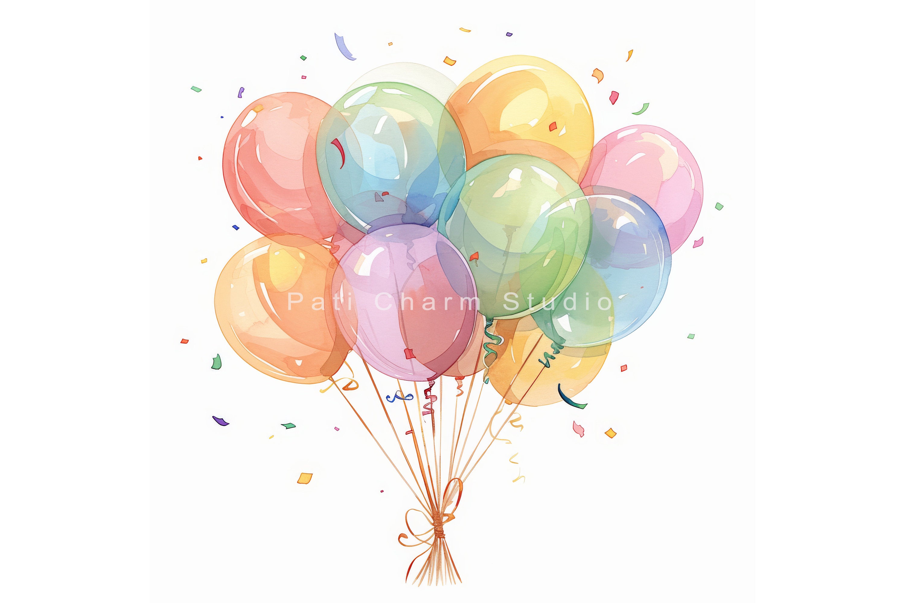 Birthday Balloon Clipart Bundle, Watercolor Balloon Clipart, Happy ...