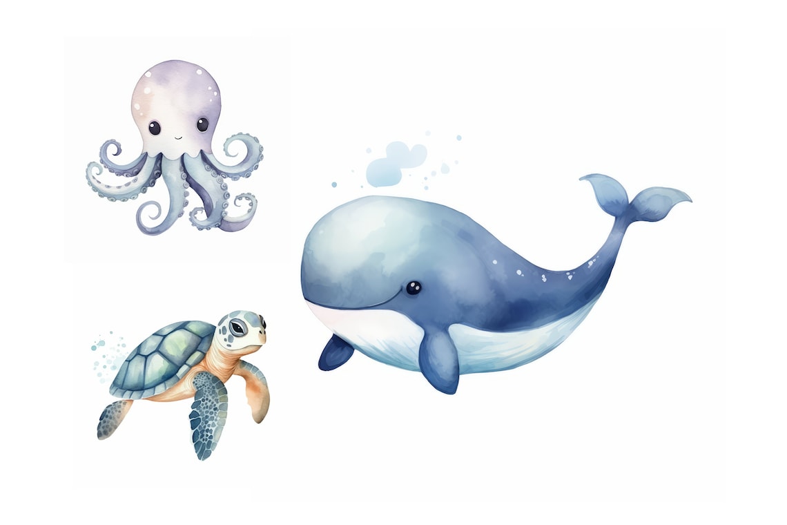 Watercolor Under the Sea Clipart Bundle 9 High Quality Jpgs, Cute Ocean ...