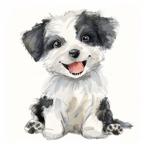 Nursery Cute Dog Clipart Set, Black and White Puppy Clipart, Kids Wall ...
