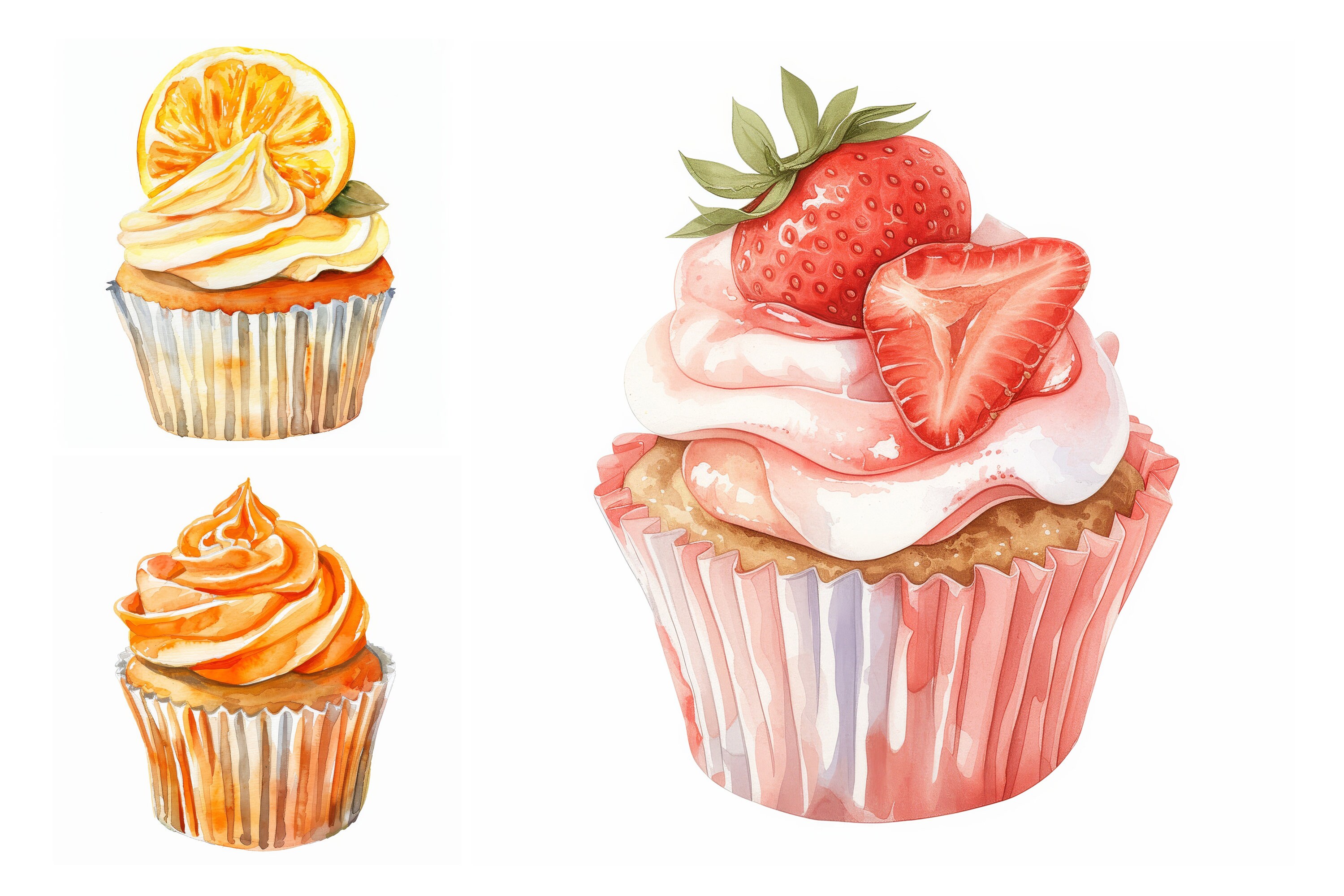 Watercolor Cupcake Clipart Bundle, Digital Sweet Clipart, High Quality ...