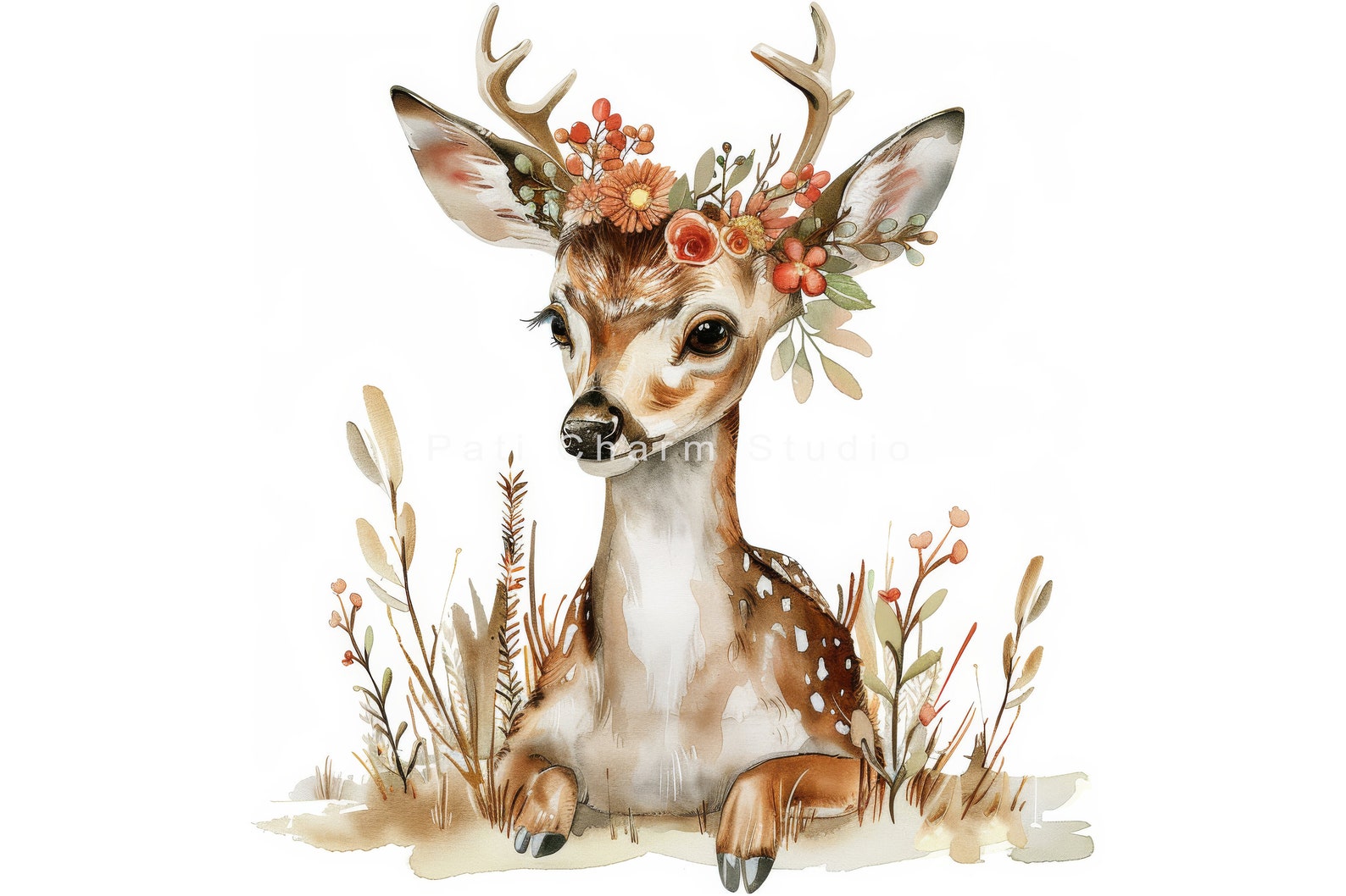 Watercolor Woodland Deer Clipart Bundle, Autumnal Clipart, Scrapbooking ...