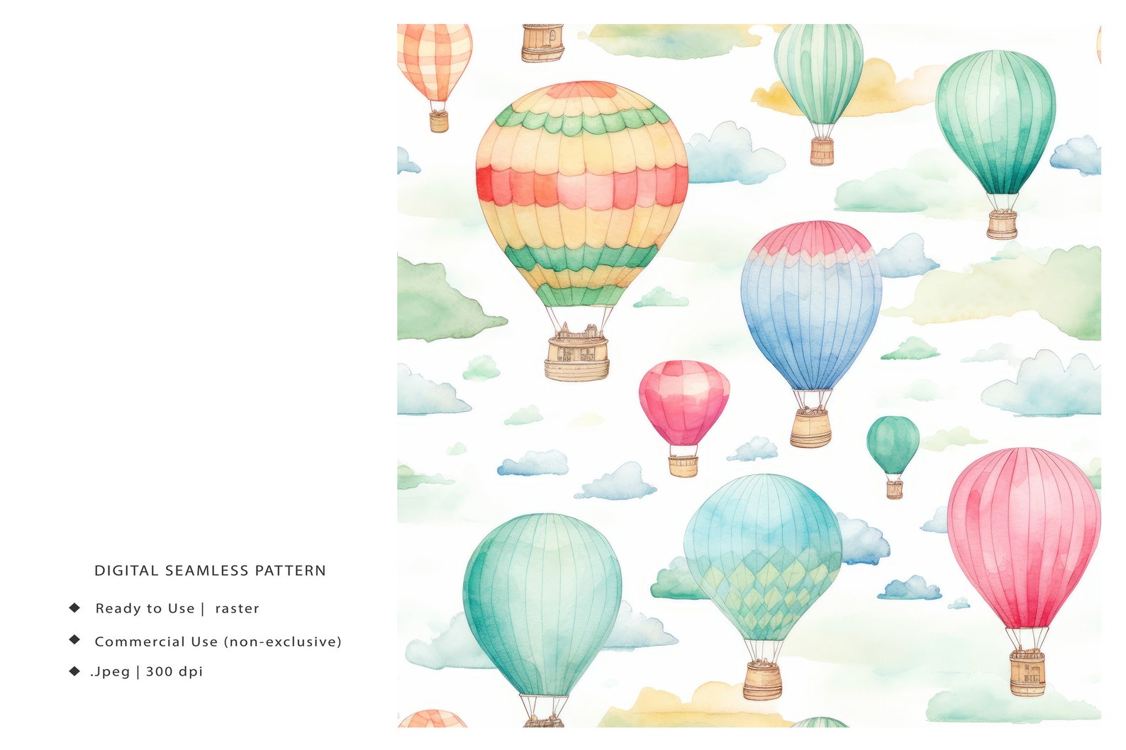 Hot Air Balloon Digital Paper, Printable, Digital Background ...
