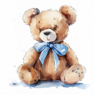 Cute Teddy Bear With Blue Bow Clipart Bundle, Baby Shower Decor, High ...