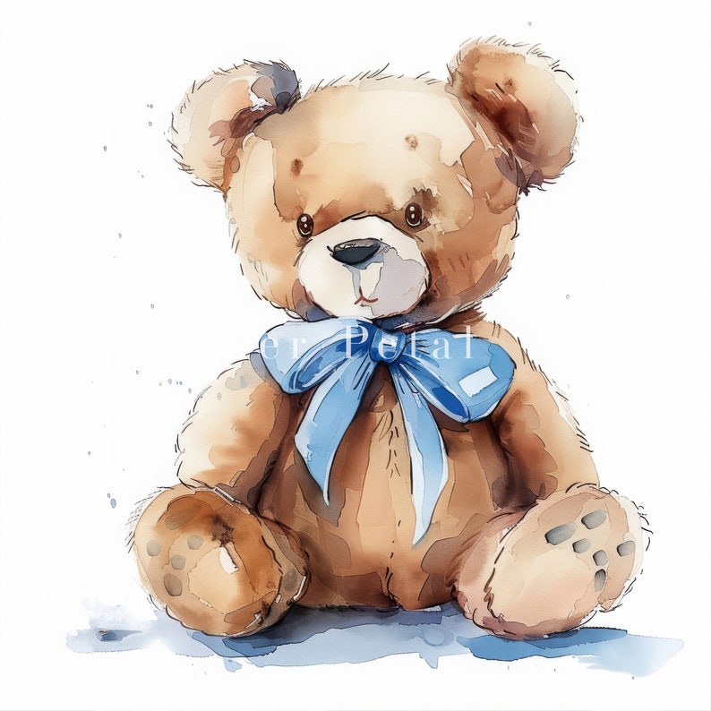Cute Teddy Bear With Blue Bow Clipart Bundle, Baby Shower Decor, High ...