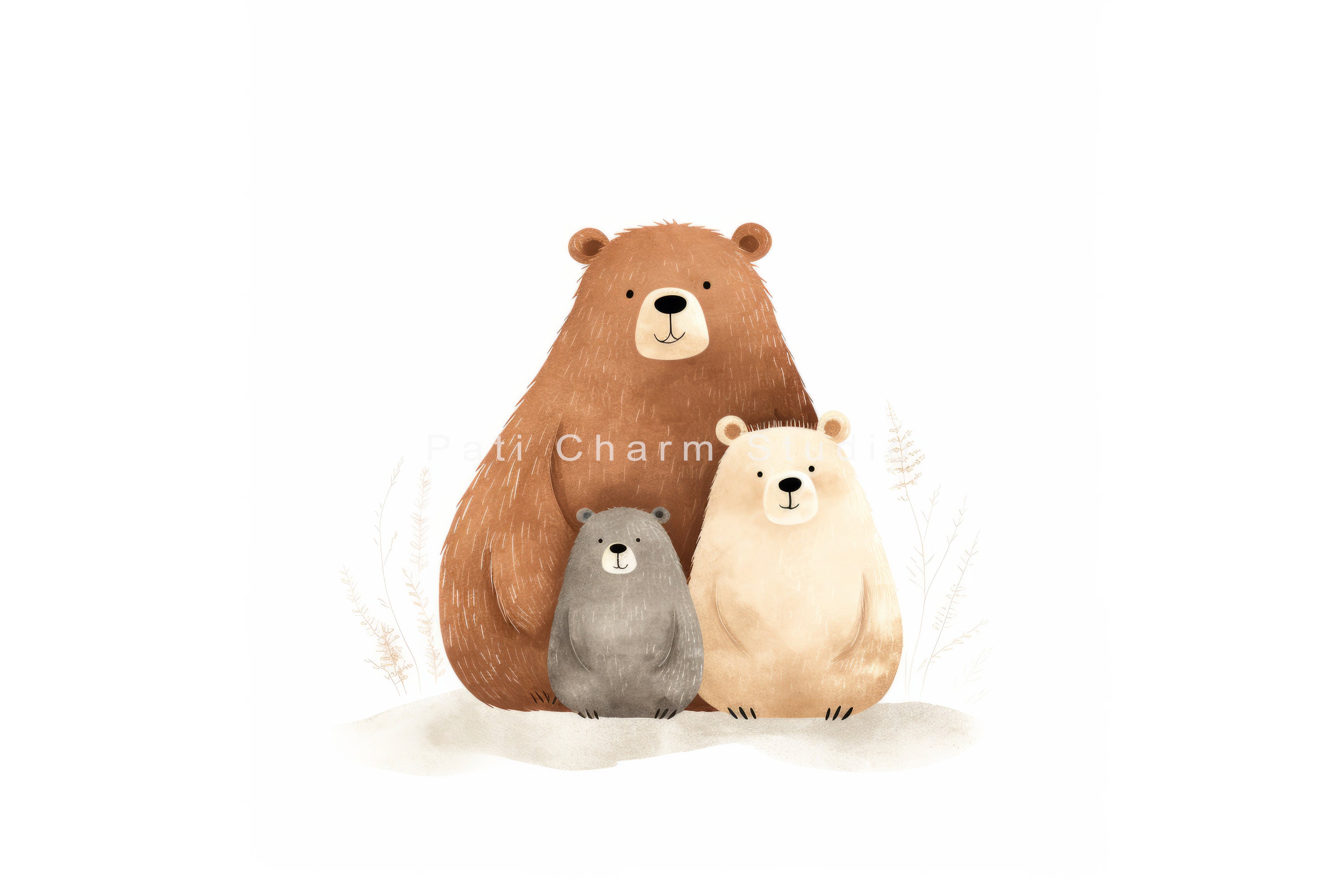 Cute Bear Family Clipart Bundle, High Quality Jpgs, Watercolor Nursery ...