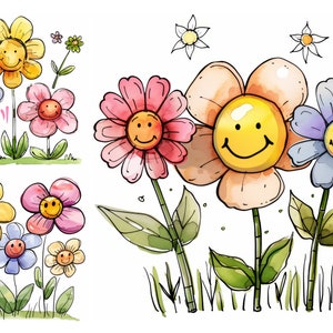 Happy Flowers Clipart Bundle, High Quality Jpgs, Watercolor Floral ...