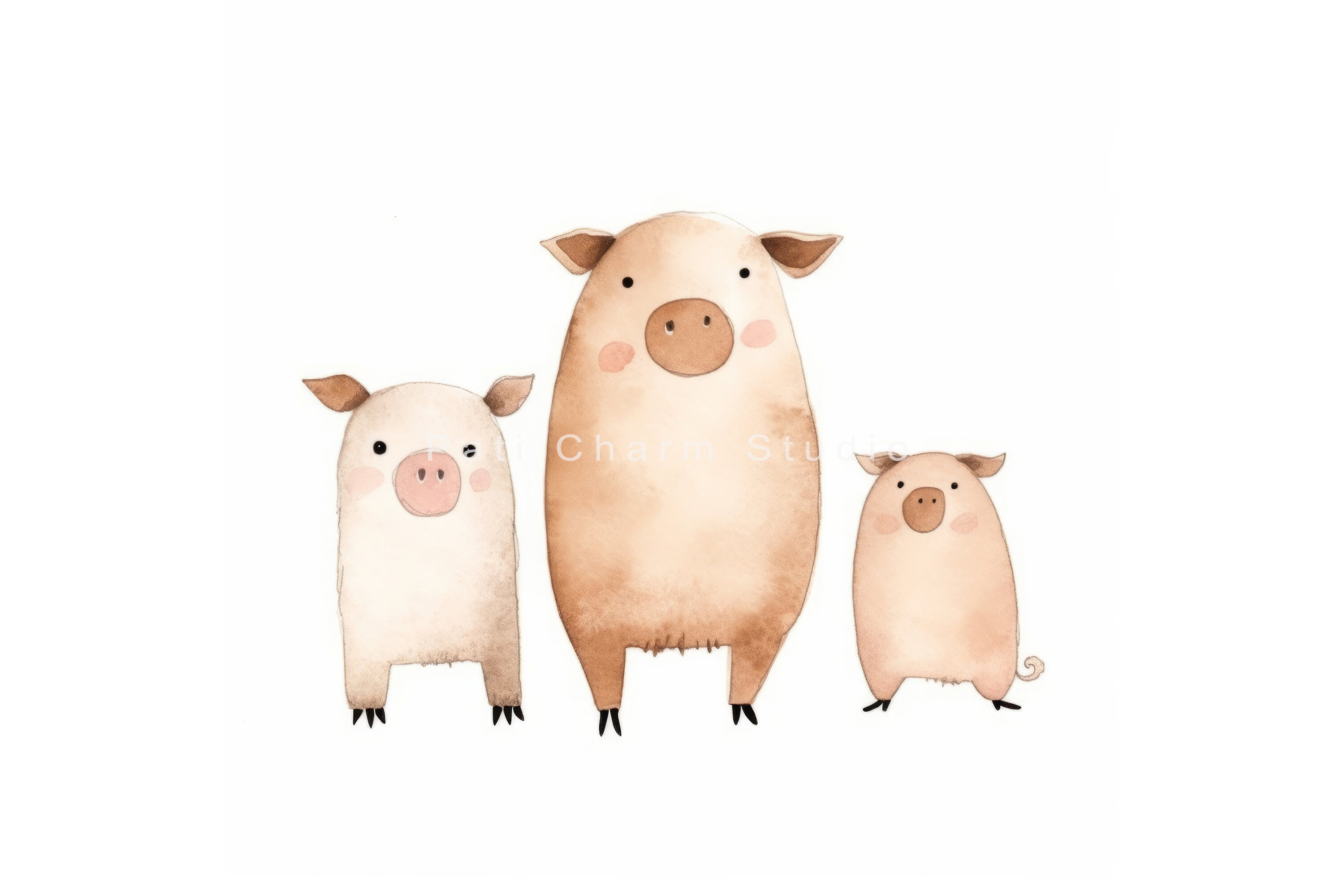 Cute Pig Family Clipart Bundle, Digital Download, Watercolor Pig ...