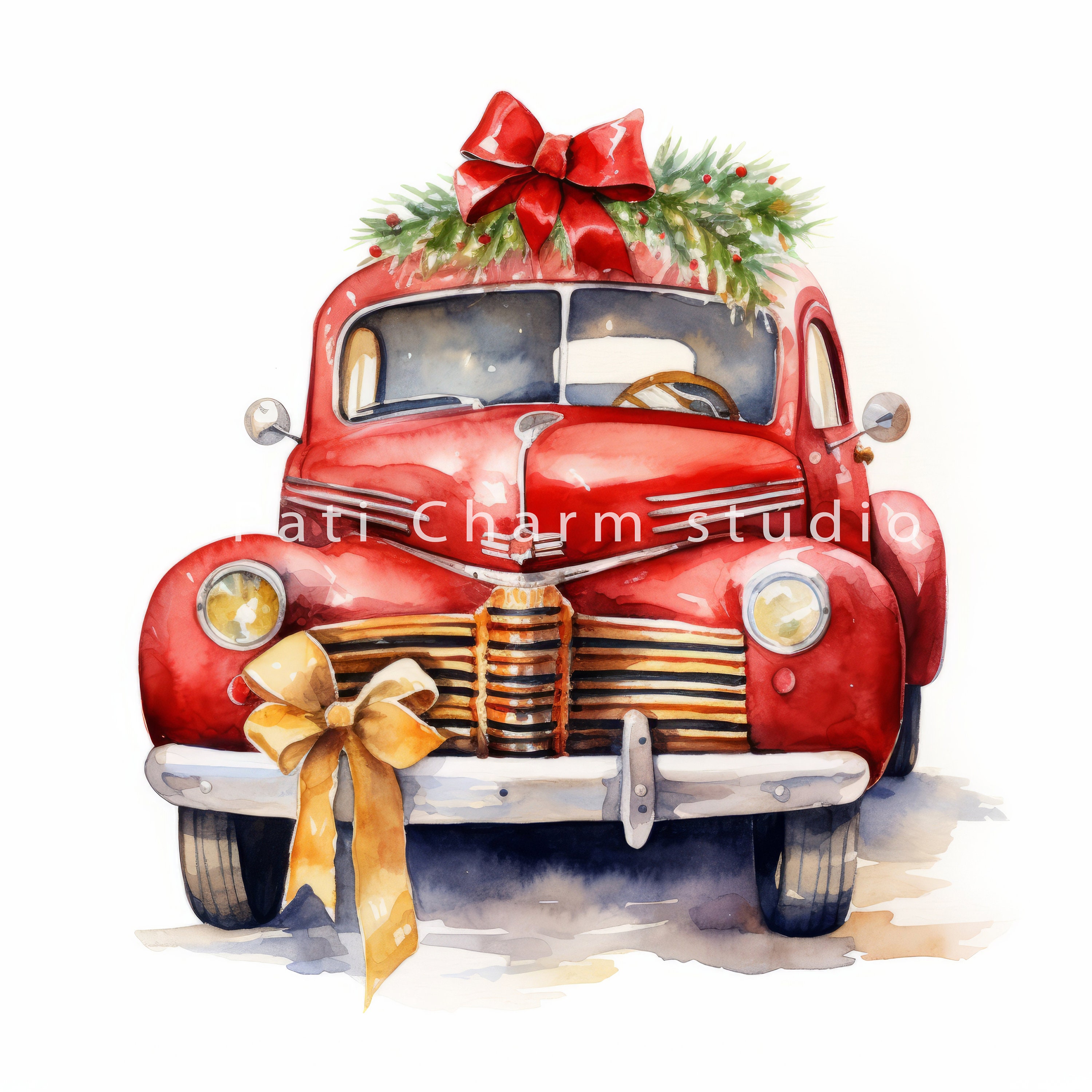 Christmas Cars Retro Clipart Bundle Vintage Car Holiday - Etsy