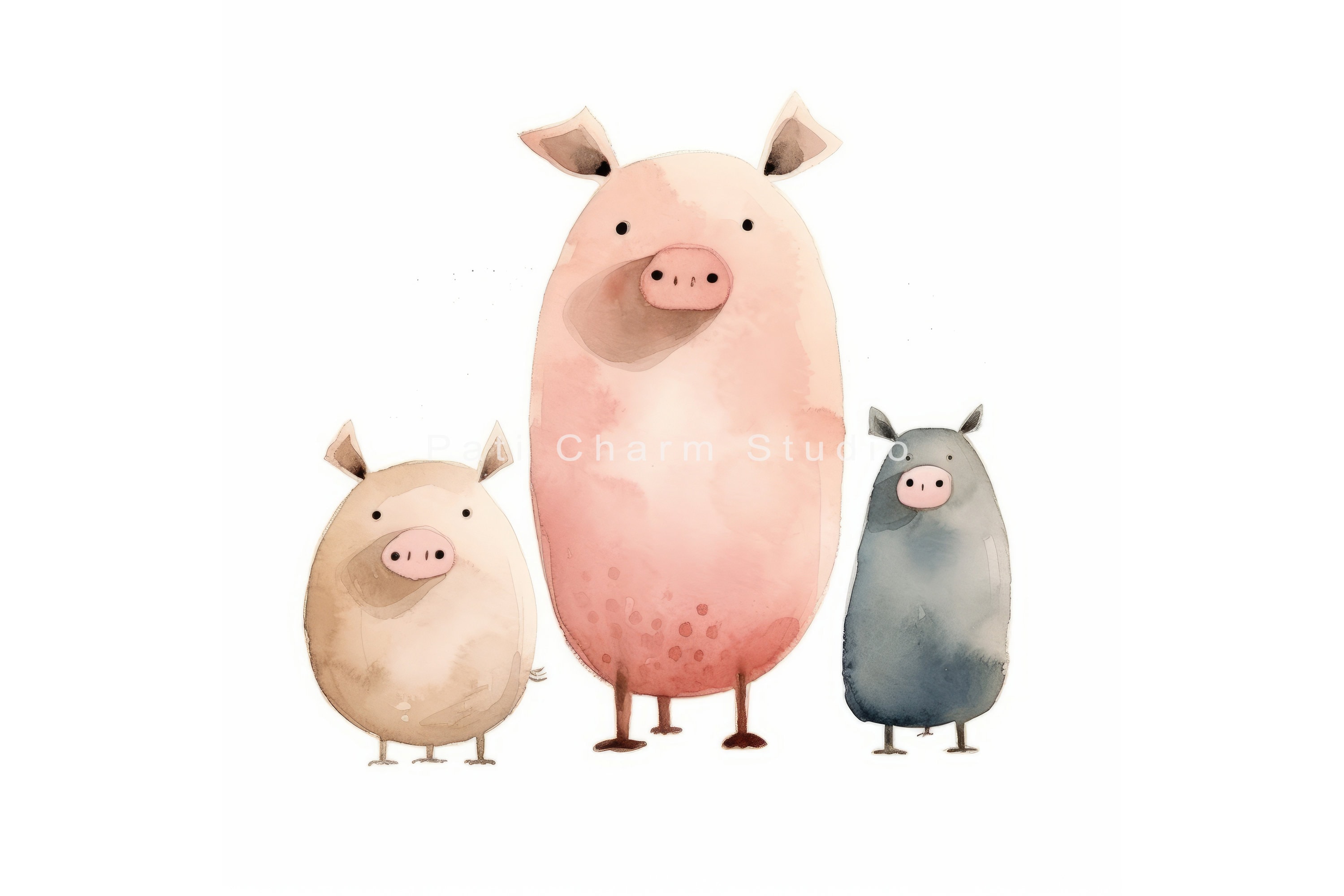 Cute Pig Family Clipart Bundle, Digital Download, Watercolor Pig ...