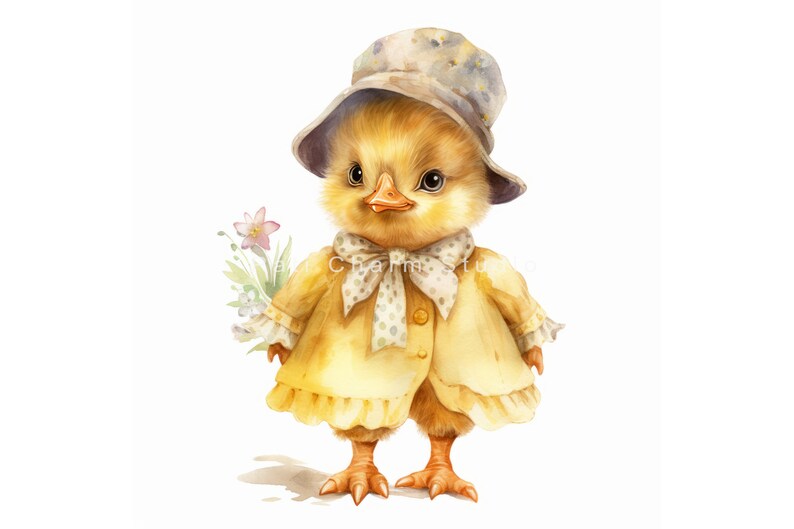Watercolor Easter Chicken Clipart Set, Digital Planner, Cute Little ...