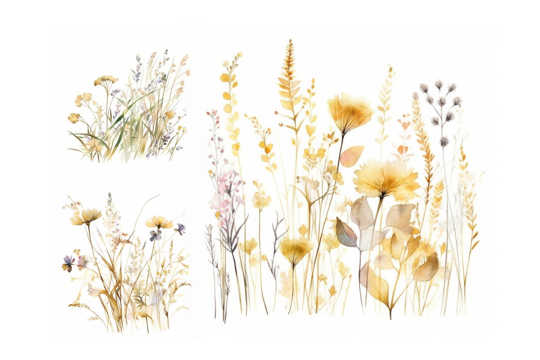 Watercolor Meadow, Clipart Bundle, Floral Clipart Set, Autumn Clipart ...