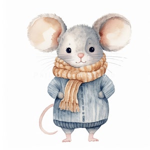 Winter Mouse in Sweater Digital Clipart, High Quality Jpgs, Christmas ...