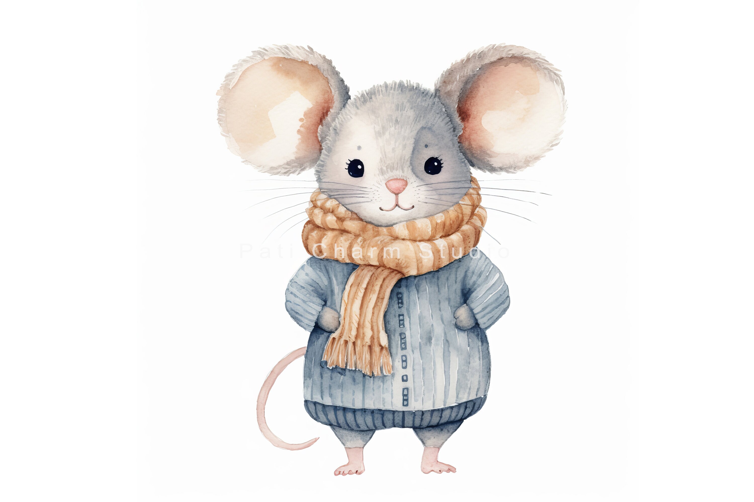 Winter Mouse in Sweater Digital Clipart, High Quality Jpgs, Christmas ...