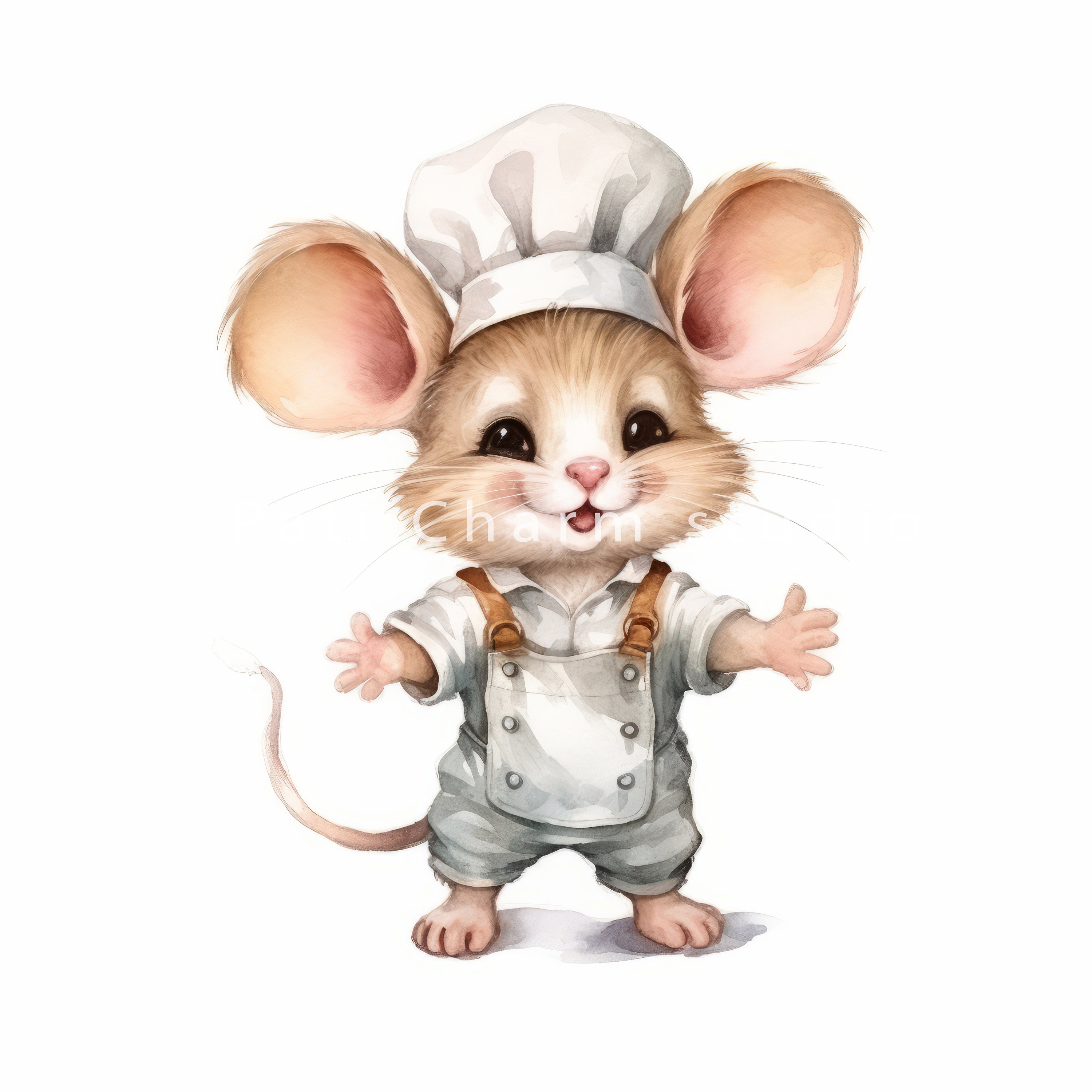 Watercolor Mouse Chef Clipart Bundle JPG, Cute Baking Supplies Clipart ...