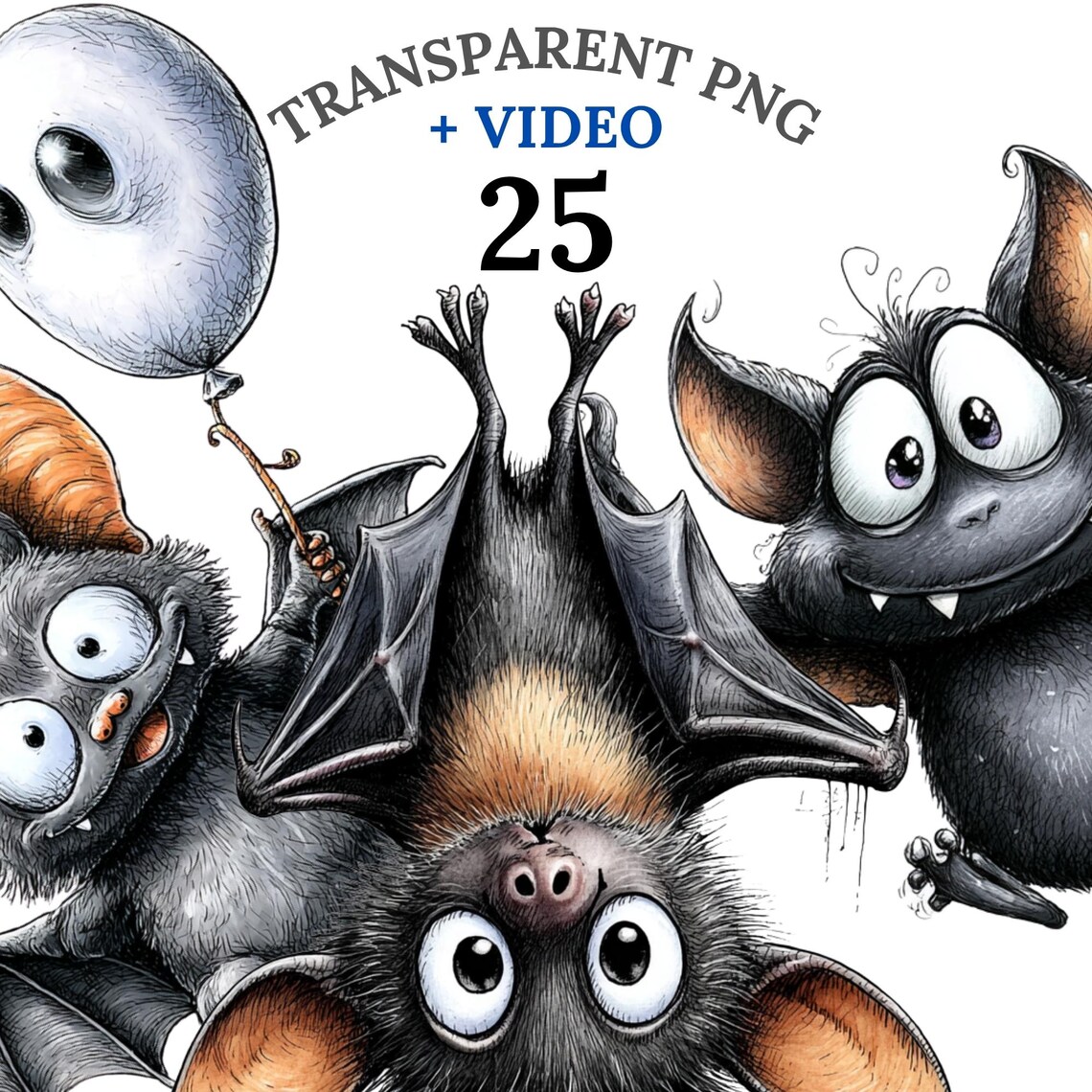 25 Quirky Bat Clipart PNG + Video, Funny Halloween Clipart for Junk ...