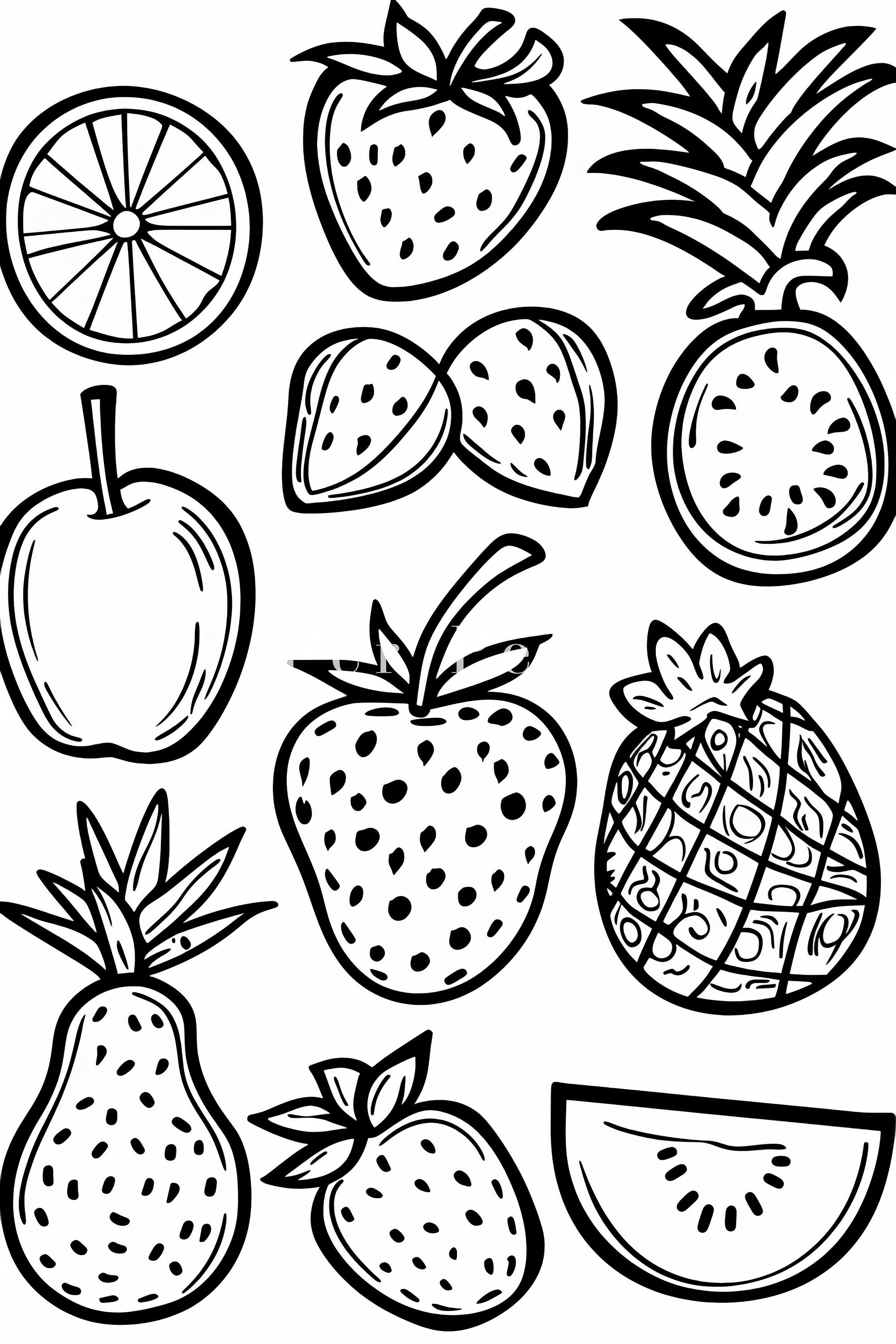 Fruits Coloring Page for Kids, Instant Download, Coloring Book, Digital ...