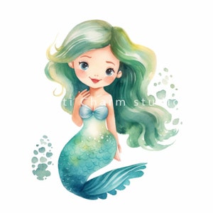 Watercolor Mermaid Clipart Bundle 9 High Quality Jpgs, Under the Sea ...