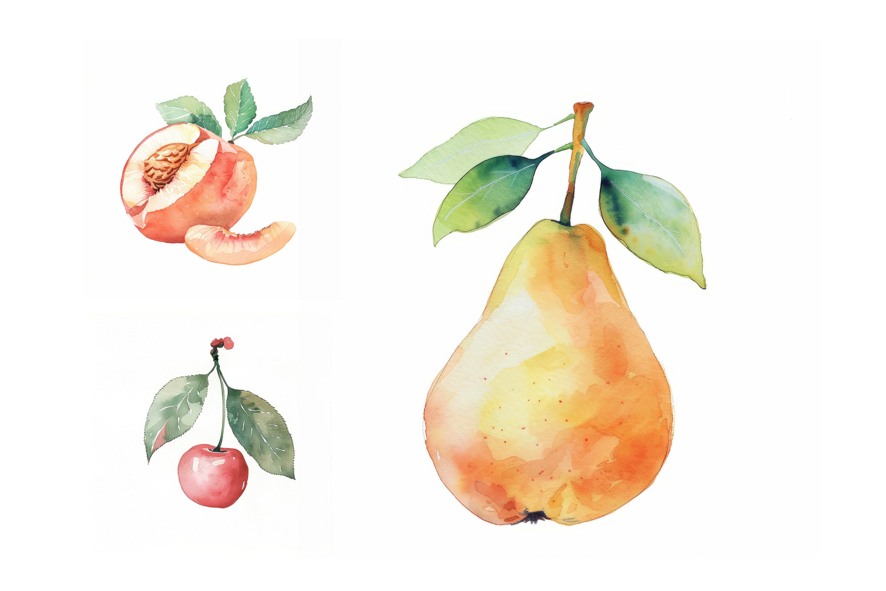 Summer Fruit Clipart Bundle, Watercolor Fruit Clipart Pack, 9 High ...