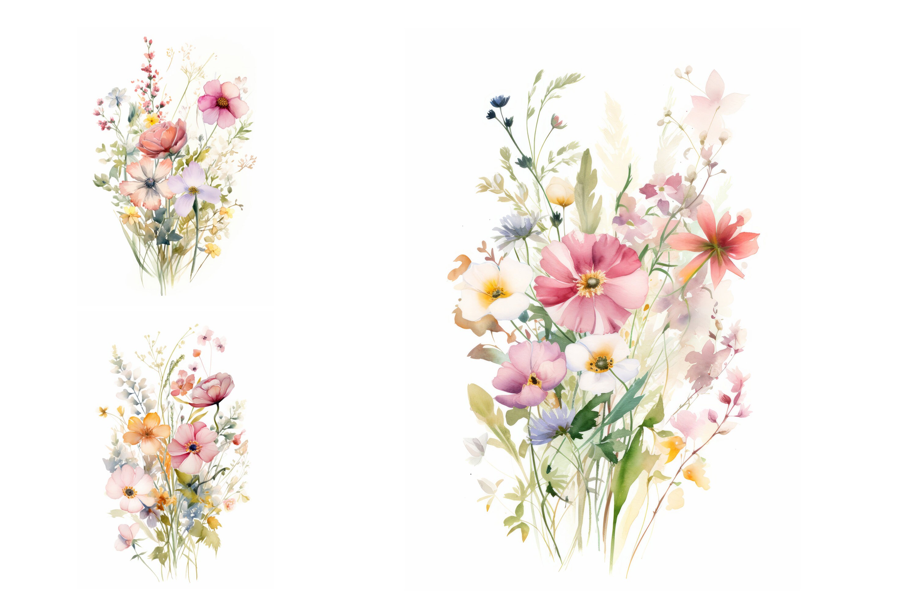 Pink Flowers Clipart Bundle, Floral Clipart Set, Meadow Floral, Wedding ...